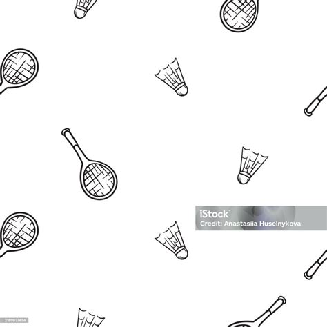 간단한 흑백 완벽 한 패턴과 배드민턴 라켓과 셔틀콕 장식 포장지 인쇄를 위한 스포츠 및 스포츠 장비를 가진 벡터 배경