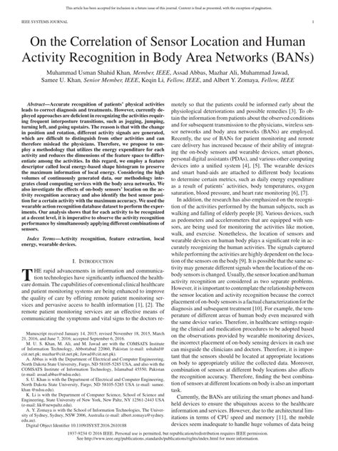 Pdf On The Correlation Of Sensor Location And Human Activity Recognition In Body Area Networks