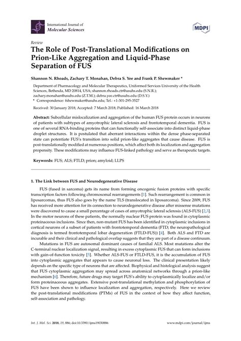 Pdf The Role Of Post Translational Modifications On Prion Like