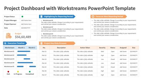 Project Dashboard With Workstreams Powerpoint Template Archives