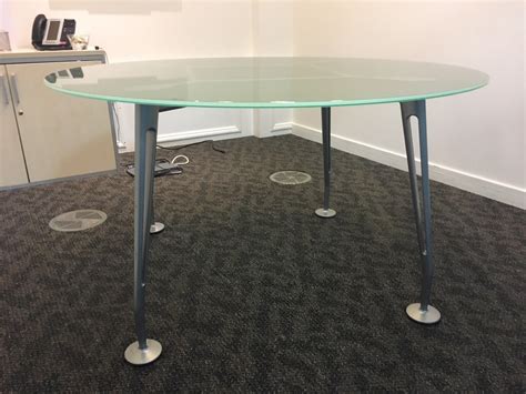 Used Round Smoked Glass Meeting Table Officecw