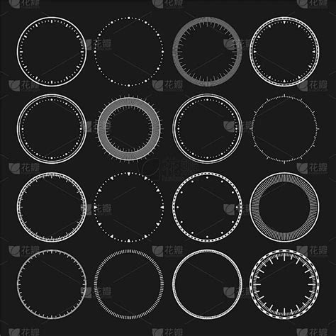 机械时钟面，面板。白色表盘上有分和小时标记。计时器或秒表元素。带分区的空白测量圆刻度。矢量图素材 花瓣网
