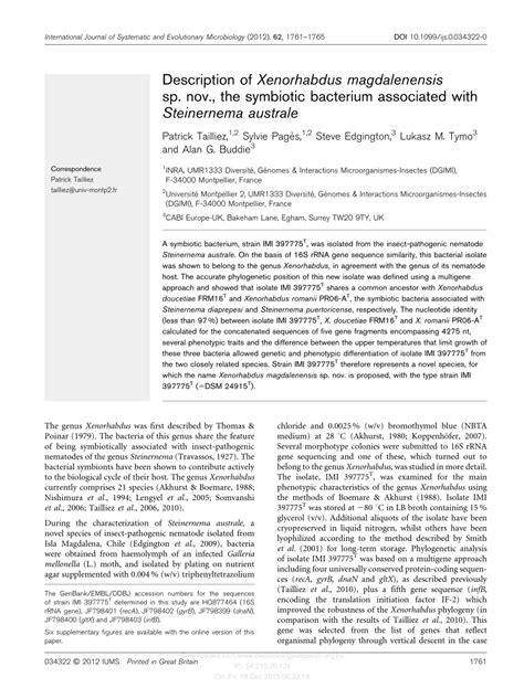Pdf Description Of Xenorhabdus Magdalenensis Sp Nov The Symbiotic