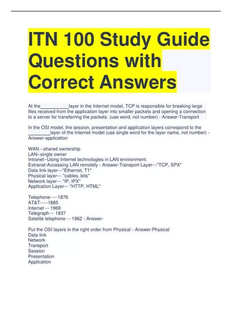 ITN Study Guide Questions With Correct Answers ITN Stuvia US