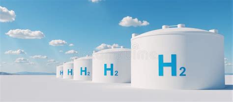 Clean Energy Symbolized Blue Sky 3D Render Of White Hydrogen Tanks