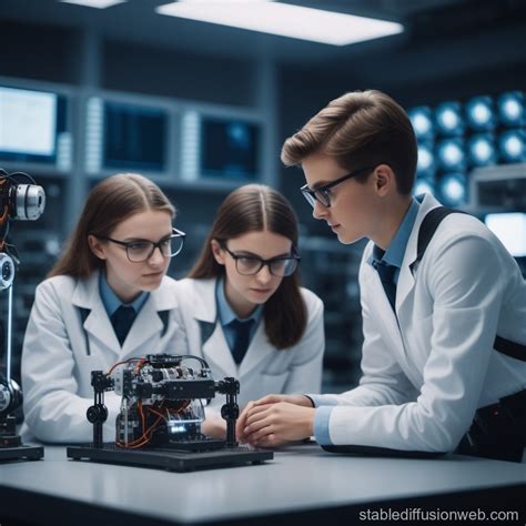 Students And Teacher In Futuristic Robotics Lab Stable Diffusion Online