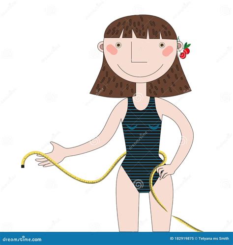 Woman In A Sports Swimsuit With A Measuring Tape In Her Hands Stock