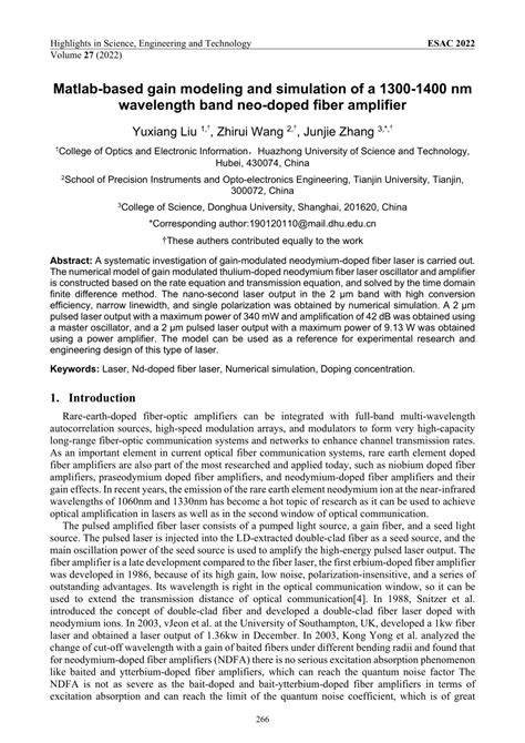 PDF Matlab Based Gain Modeling And Simulation Of A 1300 1400 Nm