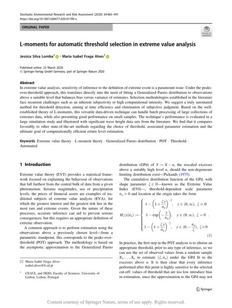 L Moments For Automatic Threshold Selection In Extreme Value Analysis