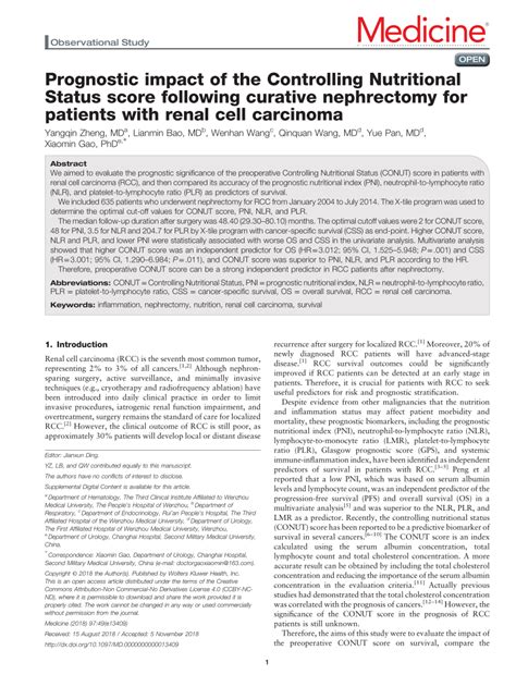 Pdf Prognostic Impact Of The Controlling Nutritional Status Score Following Curative