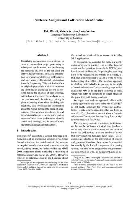 Pdf Sentence Analysis And Collocation Identification