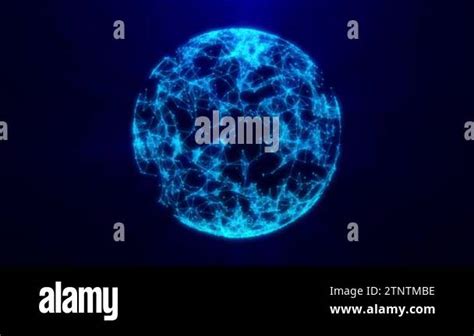 Abstract Glowing Digital Sphere Moving Ball Of Dots Lines And