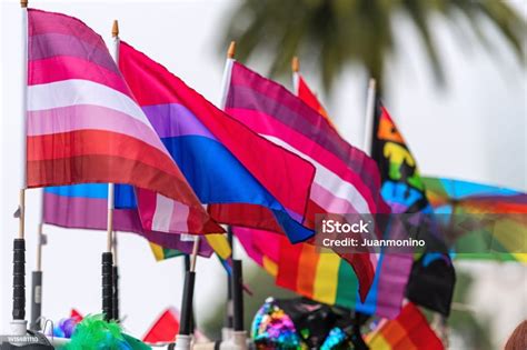 퍼레이드에서 흔들리는 다양한 게이 프라이드 Lgbt 깃발 0명에 대한 스톡 사진 및 기타 이미지 0명 Gay Pride