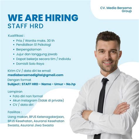 Lowongan Kerja Februari 2023 Staff HRD CV Media Bersama Group Di Solo