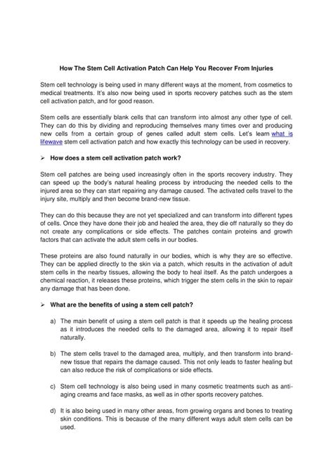 Ppt How The Stem Cell Activation Patch Can Help You Recover From