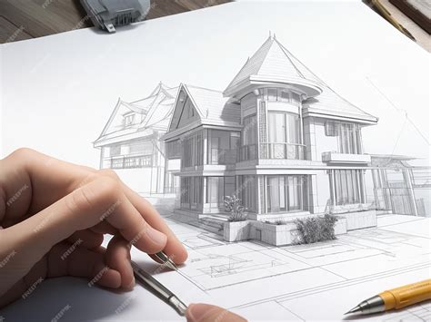 Premium Photo Hand Of Architector Designer Drafting A Sketch Design