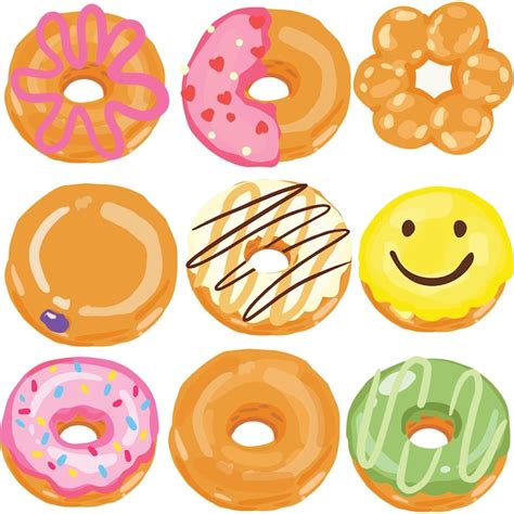 Donuts Vetor Colorido Vidrado Donuts Ilustrações Planas Vetor Premium