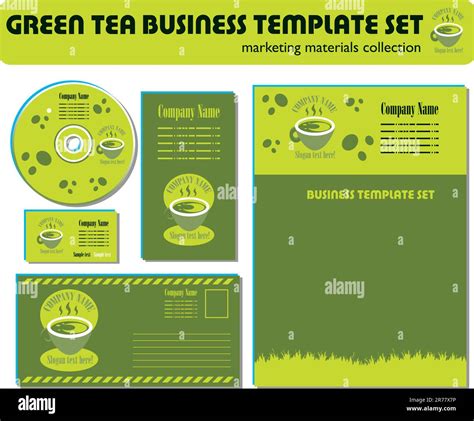 Green Tea Template Set Marketing Materials Stock Vector Image And Art Alamy