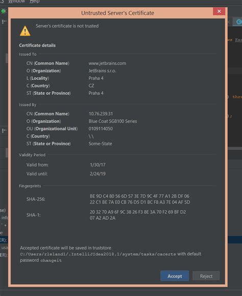 Getting Servers Certificate Is Not Trusted Message Ides Support