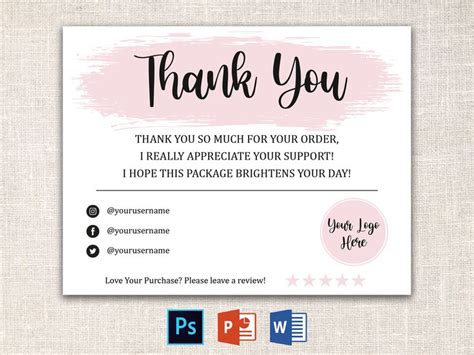 Thank You Card Template Thank You Package Insert Business Thank You