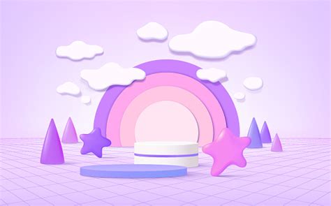 3d 제품 연단 파스텔 색상 배경 구름 어린이 또는 아기 제품을위한 빈 공간이있는 날씨 강단에 대한 스톡 벡터 아트 및 기타