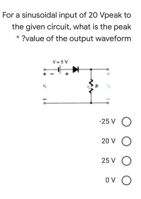 Solved For A Sinusoidal Input Of Vpeak To The Given Chegg