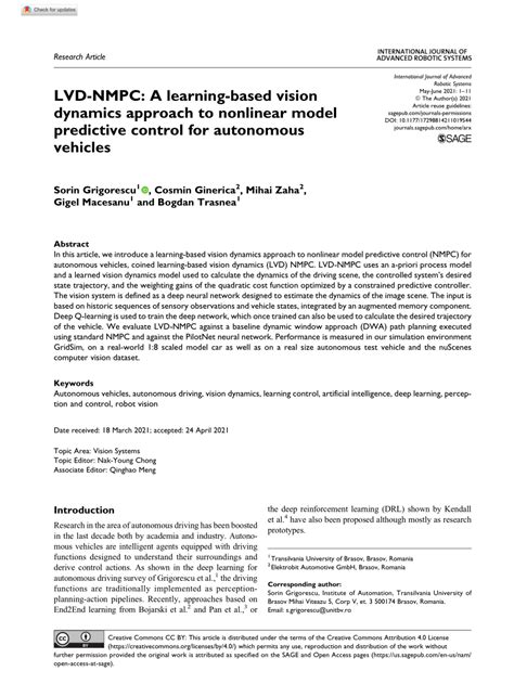 PDF LVD NMPC A Learning Based Vision Dynamics Approach To Nonlinear Model Predictive Control