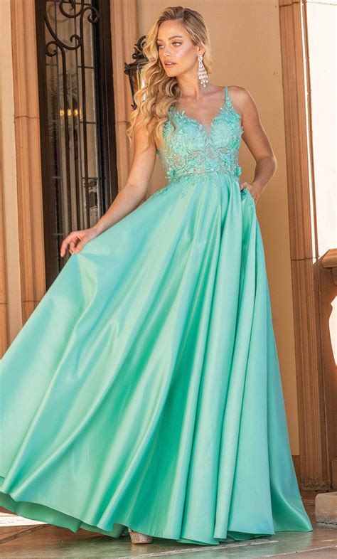 Dancing Queen 4326 Lace Appliqued V Neck Prom Gown Couture Candy