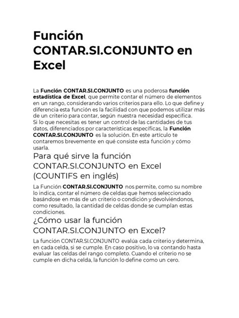 Función Contar Pdf Función Matemáticas Microsoft Excel