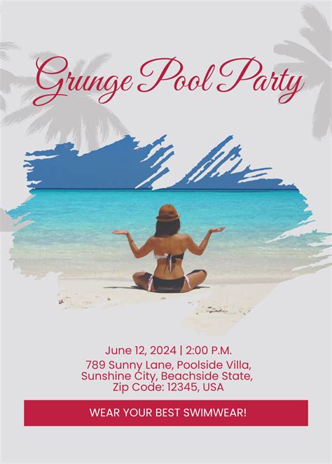 Free Grunge Pool Party Invitation Template To Edit Online