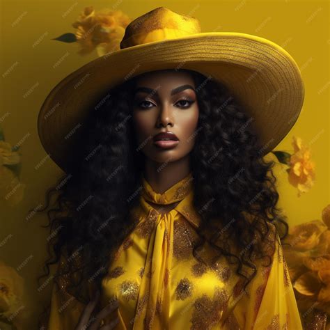 Premium Photo A Woman With A Yellow Hat And A Yellow Dress With