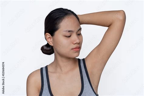 Beautiful Asian Woman Raising Her Arms To Show Clean Armpits Healthy Beautiful Skin Beauty