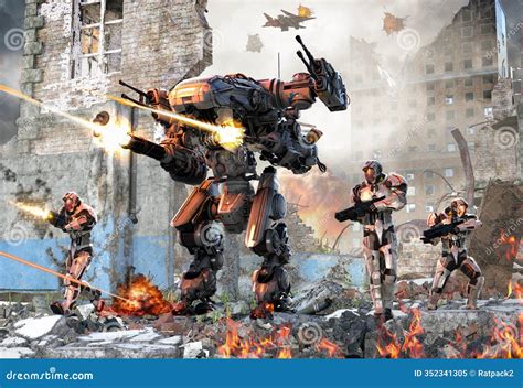 Futuristic Warfare Dangerous Robot Design Generative Ai Stock Image