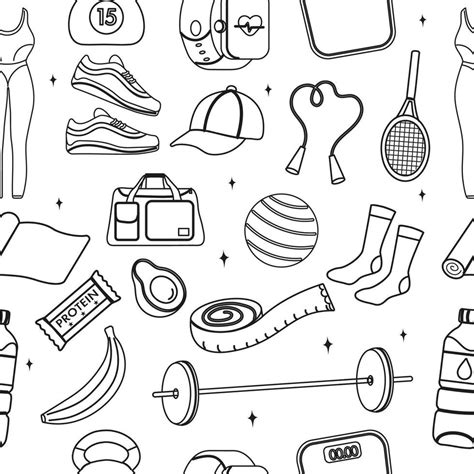 Seamless Outline Pattern Of Fitness Gym Inventory Elements Sport