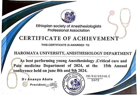 On June 82024 Congratulations Haramaya Universitys Anasthesiology Department Recognized As