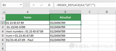 Fonction Excel REGEX REPLACE