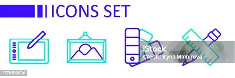 선 설정 십자 눈금자와 연필 색상 팔레트 안내선 그림 풍경 및 그래픽 태블릿 아이콘 벡터 건강관리와 의술에 대한 스톡 벡터 아트