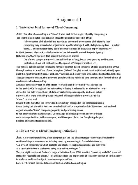 Assignment 1 1 Write About Brief History Of Cloud Computing Ans Pdf