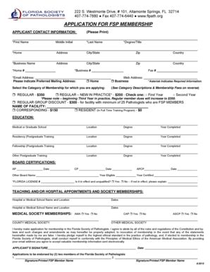 Fillable Online FSP Membership Application NEW Revised For 2015 2016080515 Fax Email Print