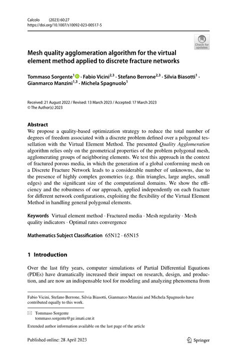 pdf mesh quality agglomeration algorithm for the virtual element