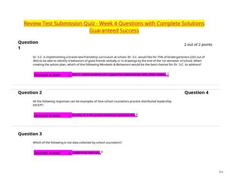 Review Test Submission Quiz Week 4 Questions With Complete Solutions Guaranteed Success