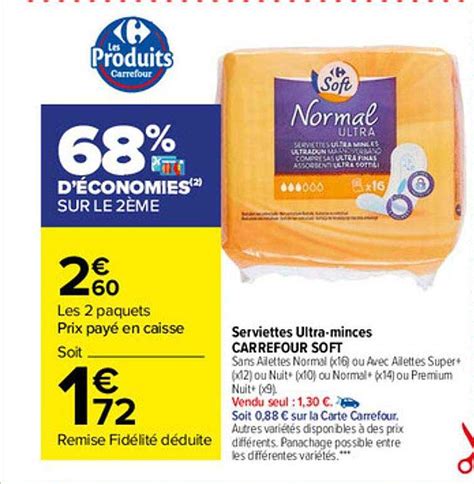 Promo Serviettes Ultra Minces Carrefour Soft Chez Carrefour Market
