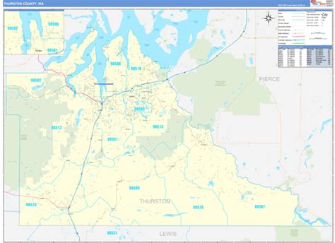 Thurston County Wa Zip Code Wall Map Basic Style By Marketmaps Mapsales