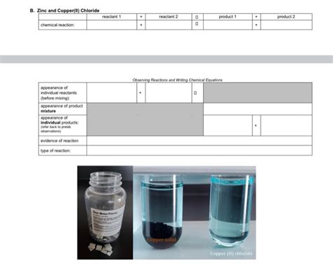 Solved B Zinc And Copper Ii Chloride Reactant Reactant Chegg Com
