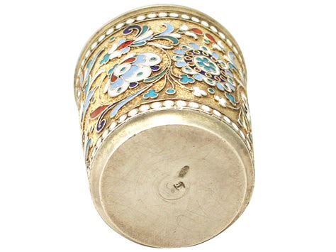 Antique Russian Silver Gilt And Polychrome Cloisonné Enamel Vodka Cup