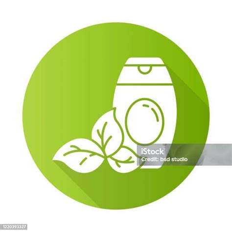 샤워 젤 병 녹색 플랫 디자인 긴 그림자 문 벌 아이콘입니다 거품 목욕 바디 워시 식물 성 스킨 케어 미용 제품 샴푸 헤어케어