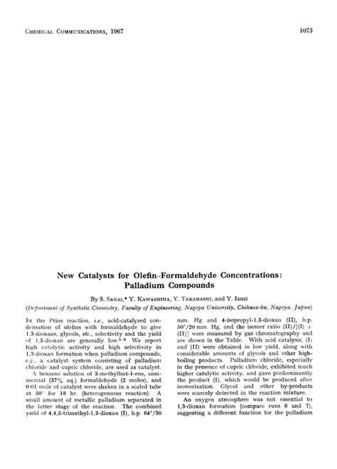 New Catalysts For Olefinformaldehyde Concentrations Palladium