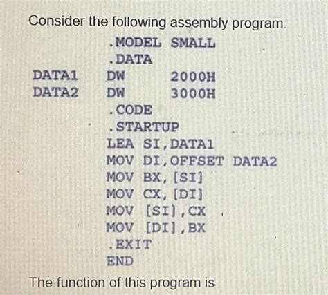 Solved Consider The Following Assembly Program Model Small
