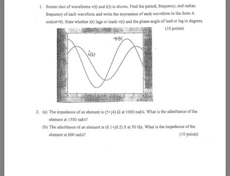 Solved Screen Shot Of Waveforms V T And I T Is Shown Find Chegg