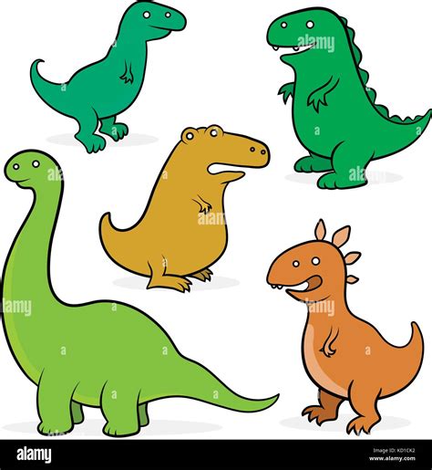 Conjunto De Cinco Lindos Coloridos Dinosaurios De Dibujos Animados